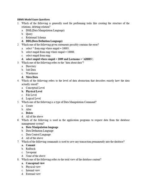 Dbms Model Exam Questions Pdf