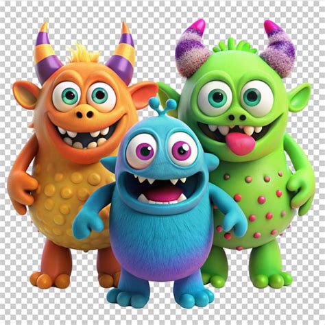 Set Of 3d Animation Of Monster Characters Premium Ai Generated Psd