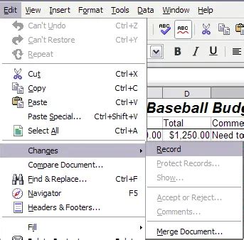 OpenOffice Calc 3 X Recording Changes