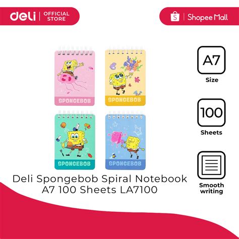 Deli La7100 Spongebob Spiral Notebook A7 100 Sheets Shopee Philippines