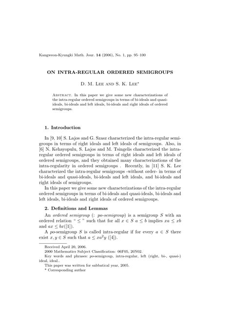 Pdf On Intra Regular Ordered Semigroups