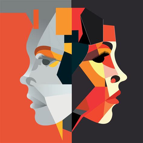 Human Face In An Abstract Style Cubic Portrait Drawing For Graphics Poster Vector 39948803