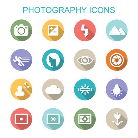 Photography Long Shadow Icons Vector Art At Vecteezy