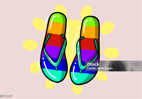 해변 휴가 디자인을 위해 손으로 그린 화려한 여름 플립 플롭 샌들 비치는 화려합니다 플립 플롭 관광에 대한 스톡 벡터 아트 및 기타 이미지 Istock