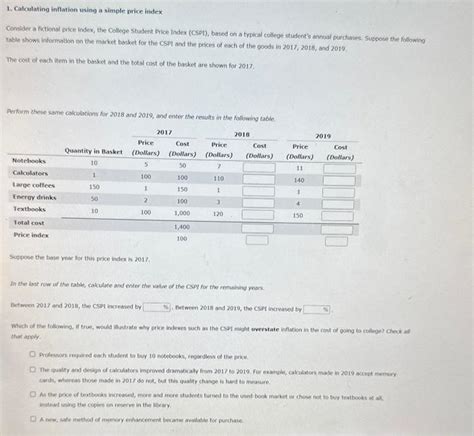 Solved 1 Calculating Inflation Using A Simple Price Index