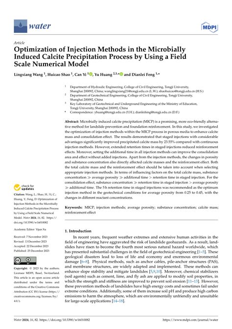 Pdf Optimization Of Injection Methods In The Microbially Induced Calcite Precipitation Process