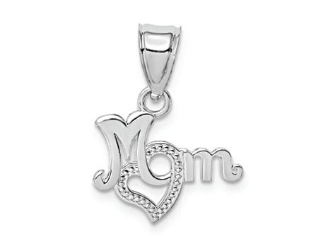 Rhodium Over 14k White Gold Textured Mom With Heart Pendant 17jkpa Jtv