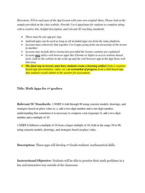 App Lesson Template Pdf Mobile App Websites