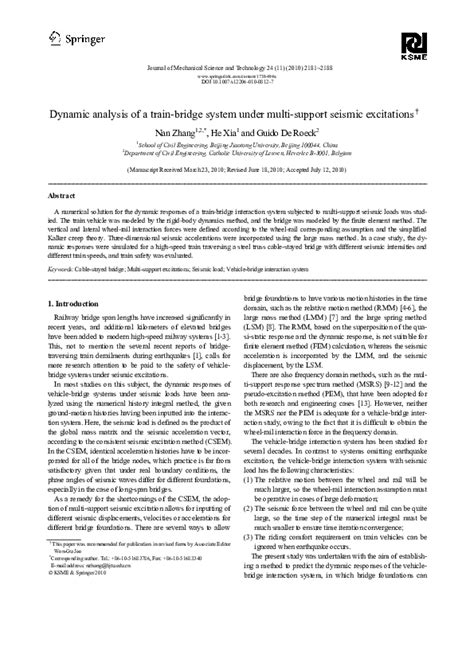 Pdf Dynamic Analysis Of A Train Bridge System Under Multi Support Seismic Excitations