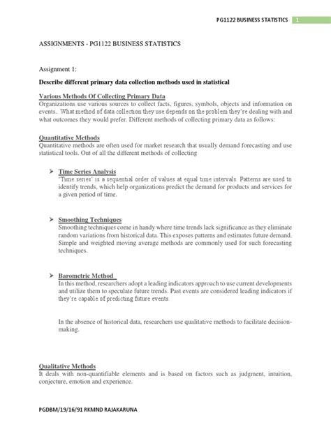 Assignments Pg1122 Business Statistics Pdf Sampling Statistics