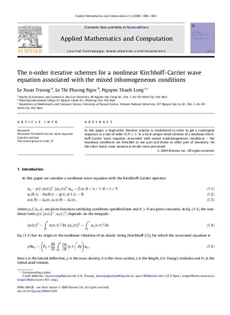 Pdf The N Order Iterative Schemes For A Nonlinear Kirchhoff Carrier Wave Equation Associated