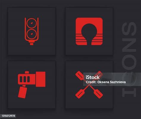 세트 패들 게이지 스케일 구명 재킷 및 손전등 아이콘 벡터 검은색에 대한 스톡 벡터 아트 및 기타 이미지 검은색 계기판 차량 부분 계기판 측정기 Istock