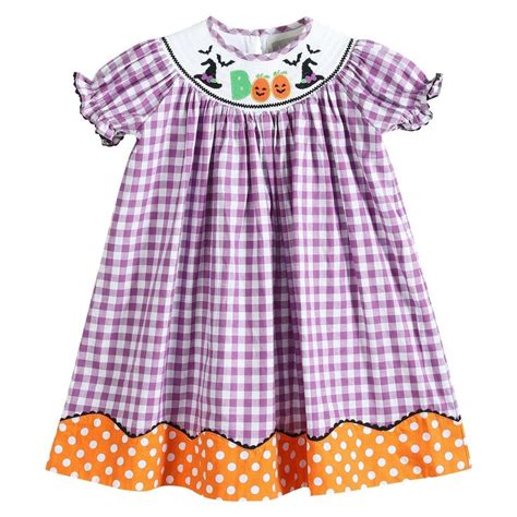 Purple Gingham Halloween Boo Smocked Bishop Dress Etsy Smocked