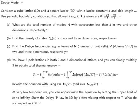 Solved Debye Model Consider A Cube Lattice 3d And A Square