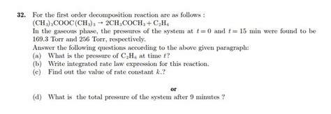 For The First Order Decomposition Reaction Are As Follows Left Mathrm