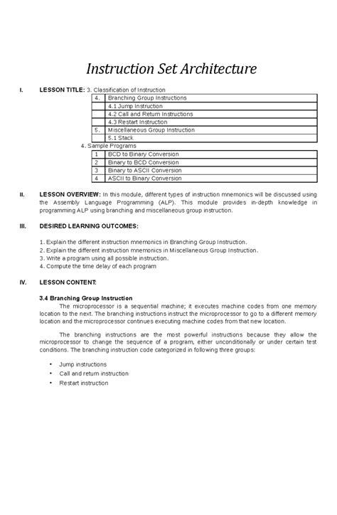 Module 4 Instruction Set Architecture Instruction Set Architecture I