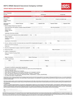 Fillable Online HDFC Ergo Insurance Claim Forms HDFC Ergo Fax Email Print PdfFiller