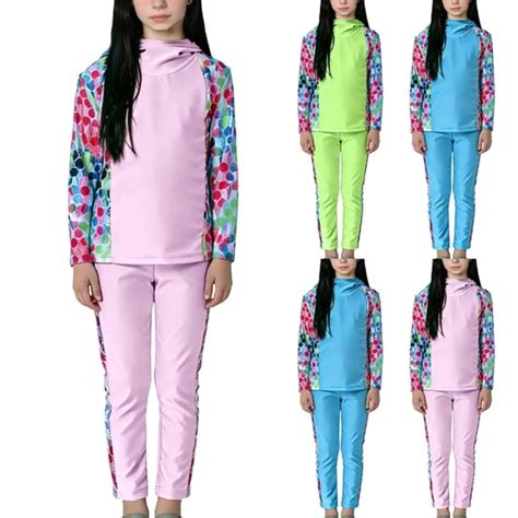 Bovxnpu Girls Swimwear Sets Girls Floral Tankini Swimwear Hooded Long