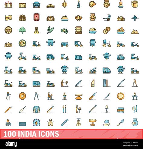 100 India Icons Set Color Line Set Of India Vector Icons Thin Line