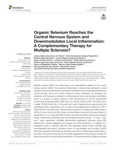 Pdf Organic Selenium Reaches The Central Nervous System And Downmodulates Local Inflammation
