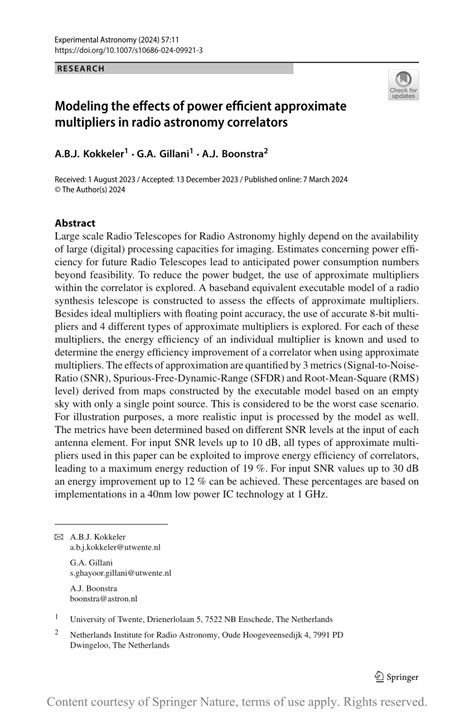 Pdf Modeling The Effects Of Power Efficient Approximate Multipliers In Radio Astronomy Correlators