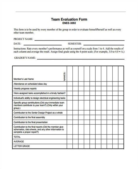 Team Evaluation Template