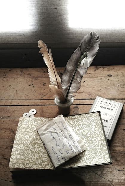 Premium Photo High Angle View Of Diary And Quill Pens On Table