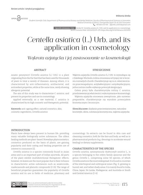 Pdf Centella Asiatica L Urb And Its Application In Cosmetology
