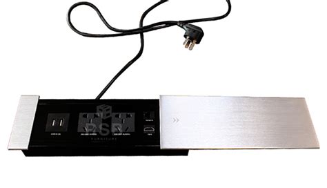 กล่องปลั๊กไฟ Stainless พร้อมสายปลั๊กใช้งาน ฝาสไลด์ 2 Power 1 Hdmi 1 Lan 2 Usb รหัส 3446 โต๊ะ