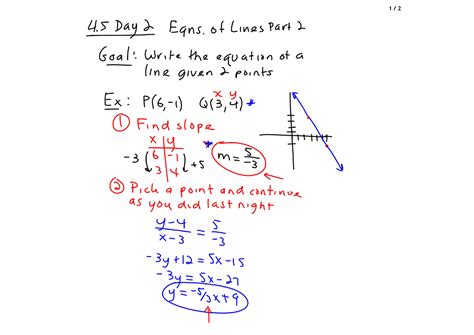 Line With Two Points Intermediate Algebra Lecture Handout Docsity
