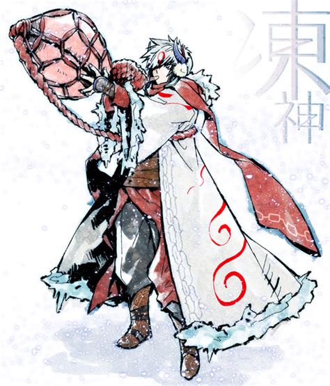 Ookami Game Facial Mark Forehead Mark Horns Personification Single Horn Snow White Hair