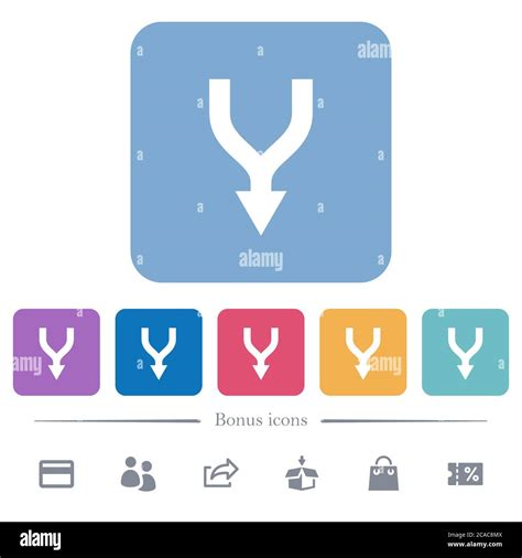 Merge Arrows Down Flat White Icons In Square Backgrounds 6 Bonus Icons Included Stock Vector