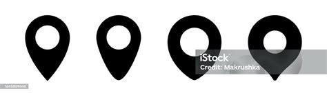 문자 모양으로 포인터 아이콘을 매핑합니다 위치 핀 아이콘입니다 지도 포인터 기호입니다 검은색 위치 마커입니다 문자 모양의 탐색 포인터입니다 스톡 벡터 일러스트레이션 가득