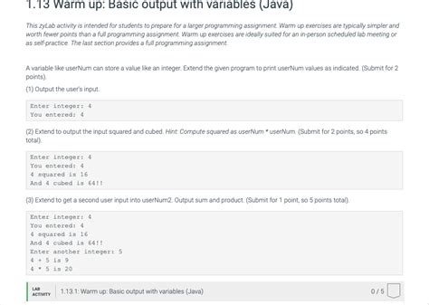 Solved 113 Warm Up Basic Output With Variables Java This