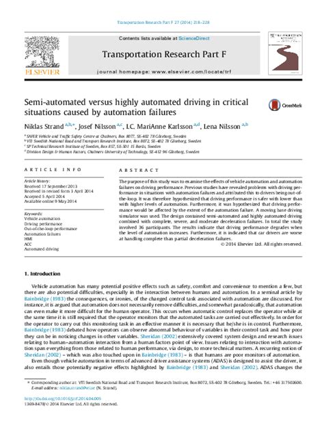 Pdf Semi Automated Versus Highly Automated Driving In Critical