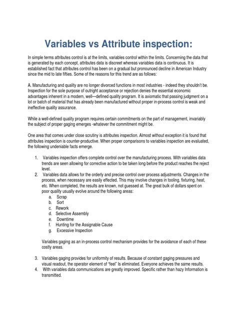 Variables Vs Attribute Inspection Pdf Variable Computer Science Quality Assurance