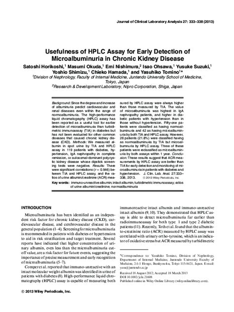 Pdf Usefulness Of Hplc Assay For Early Detection Of Microalbuminuria