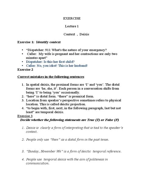 Pragmatics Exercise Pdf Human Communication Grammar