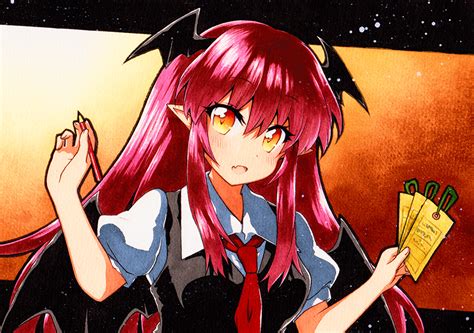 Safebooru 1girl O Bat Wings Black Vest Black Wings Blush Collared