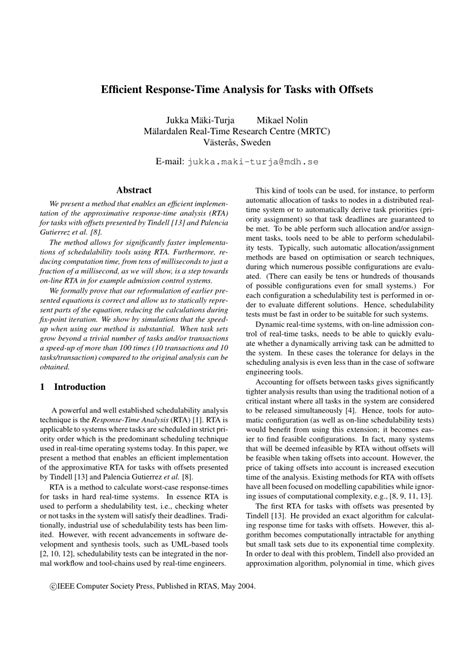 Pdf Efficient Response Time Analysis For Tasks With Offsets