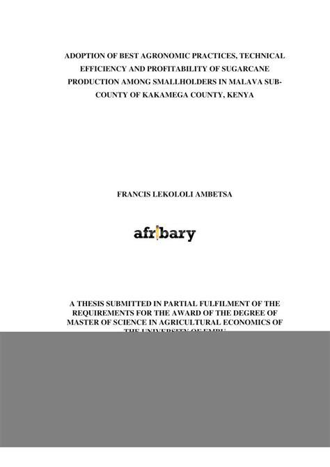 Adoption Of Best Agronomic Practices Technical Efficiency And Profitability Of Sugarcane