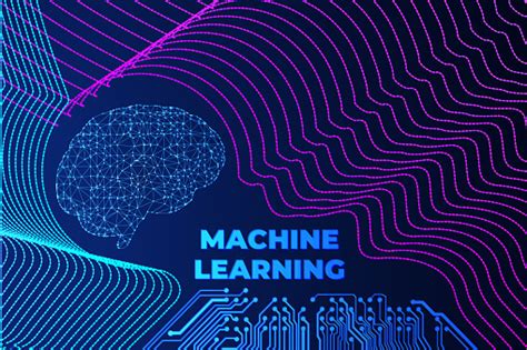 기계 학습 개념 컴퓨터 회로 기판에 연결된 인간의 두뇌와 낮은 폴리 와이어 프레임 미래의 프로그래밍 소프트웨어 및 과학의 개념