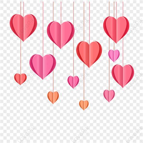 발렌타인 데이 빨간 사랑의 마음 현실적인 스타일종이바람장식물 Png 일러스트 무료 다운로드 Lovepik