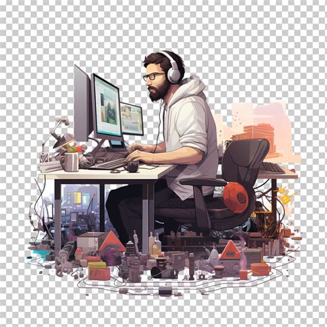 International Programmers Day Man Working At Computer Desk Png Clipart Desk Focus