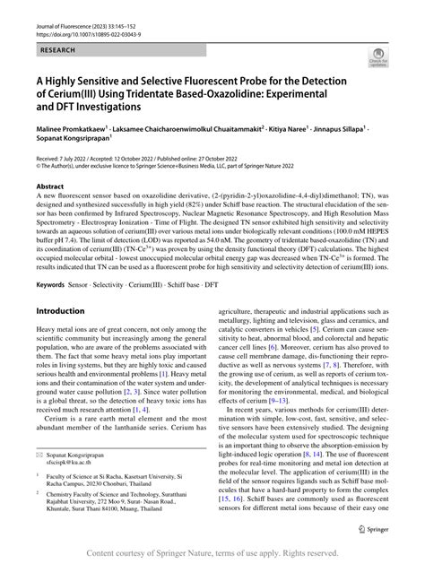 A Highly Sensitive And Selective Fluorescent Probe For The Detection Of Ceriumiii Using