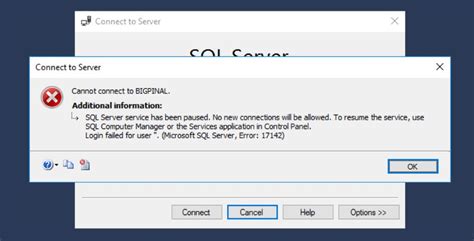 Sql Server Error 17142 Sql Server Service Has Been Paused No New Connections Will Be