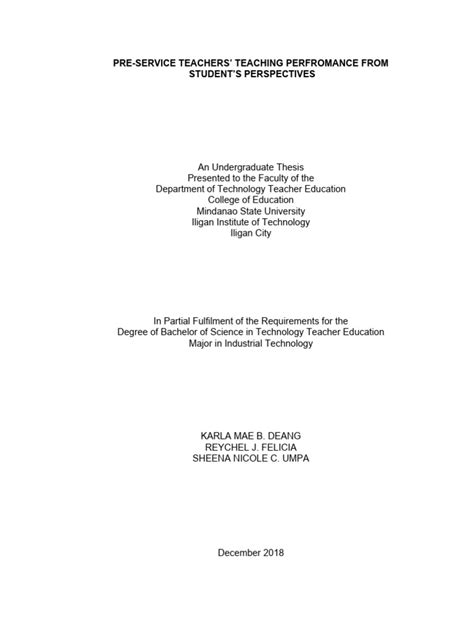 Pre Service Teacher Performance Thesis2018 Pdf Teachers Learning