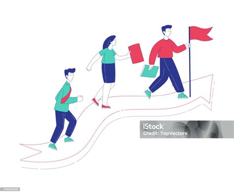 사람들 지도자 문자 전진 따라서 화살표 달성 목표 벡터 일러스트 개념에 대한 스톡 벡터 아트 및 기타 이미지 개념 개발 개선 Istock