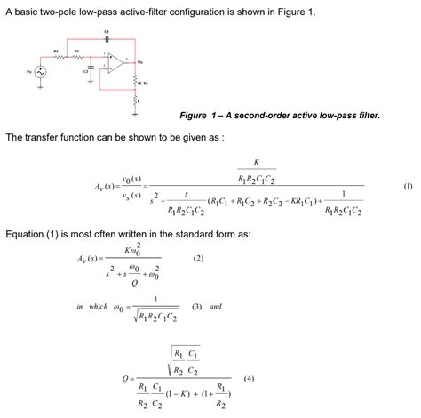 Solved A Basic Two Pole Low Pass Active Filter Configuration