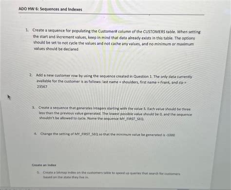 Solved 1 Create A Sequence For Populating The Customer